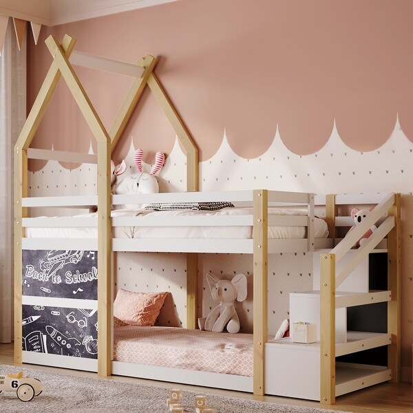White twin bunk bed with storage store
